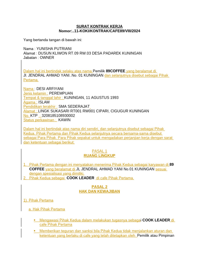PERJANJIAN DESI ARFIYANI 2024-2025 | PDF