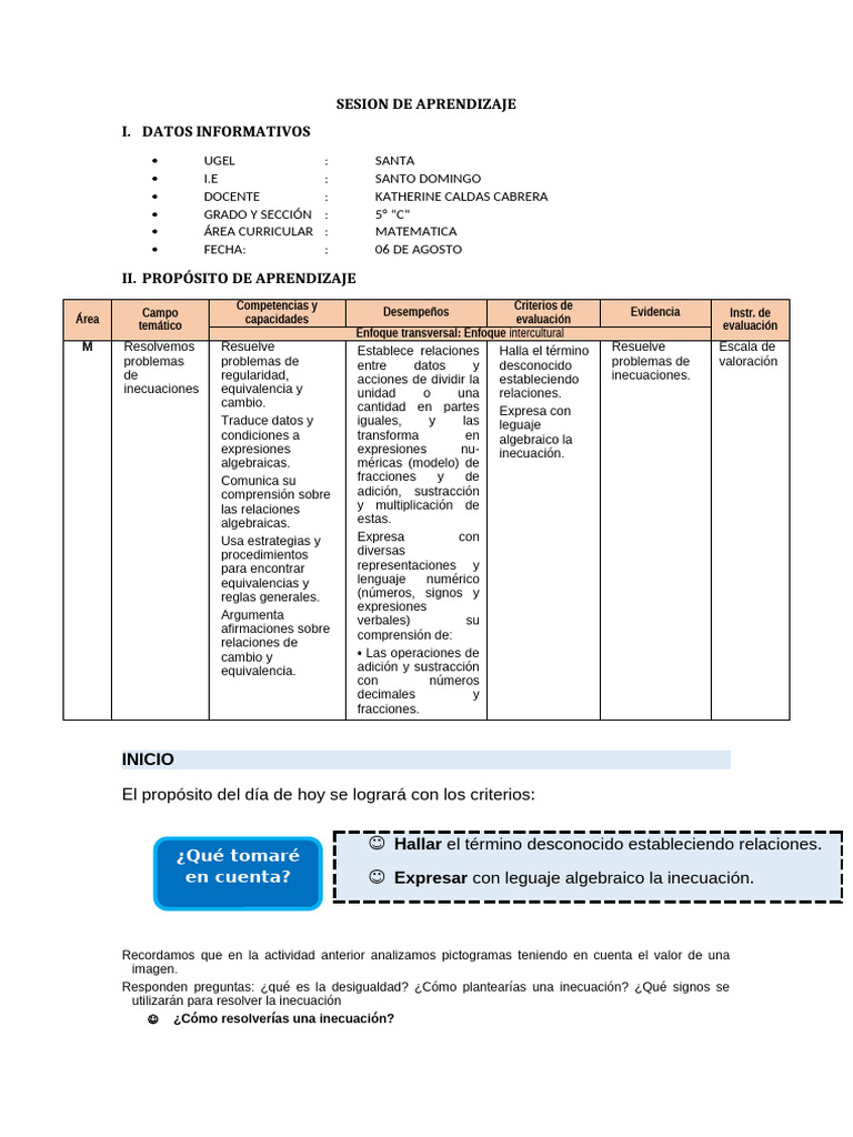 Sesion de Aprendizaje 01 - Matematica | PDF