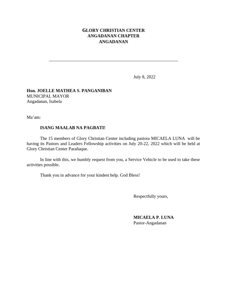 GLORY CHRISTIAN CENTER Request Letter | PDF