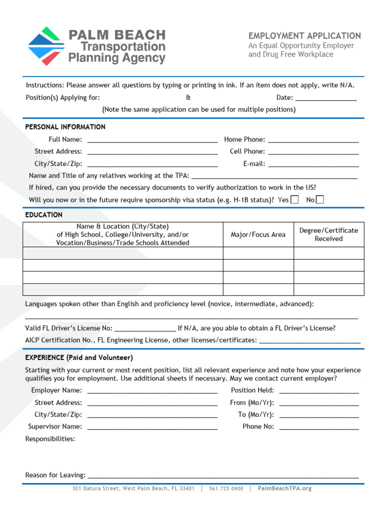TPA Job Application Form Fillable 2 | PDF