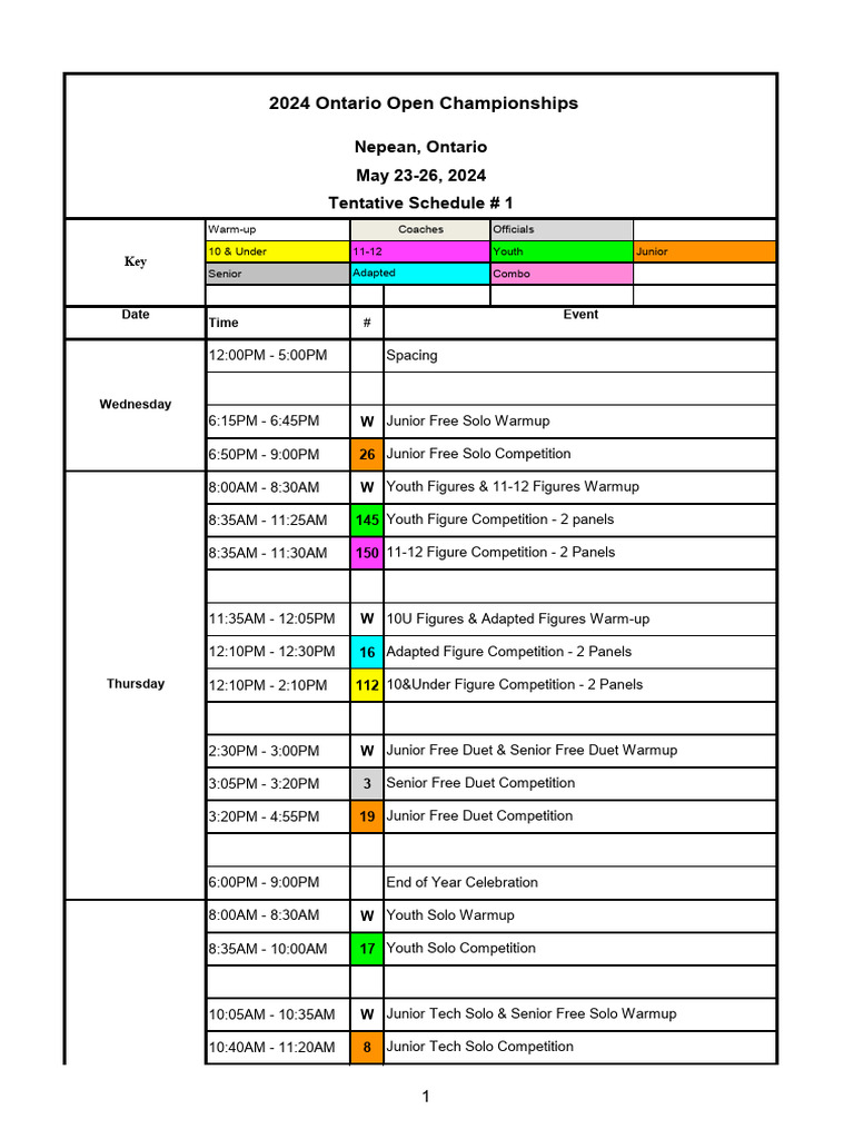 2024 Ontario Championships Tentative Schedule #1 | PDF