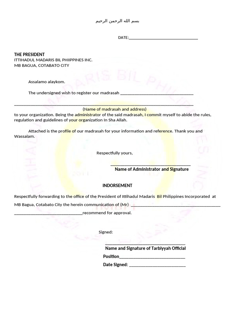 Madrasah Registration Application Form | PDF