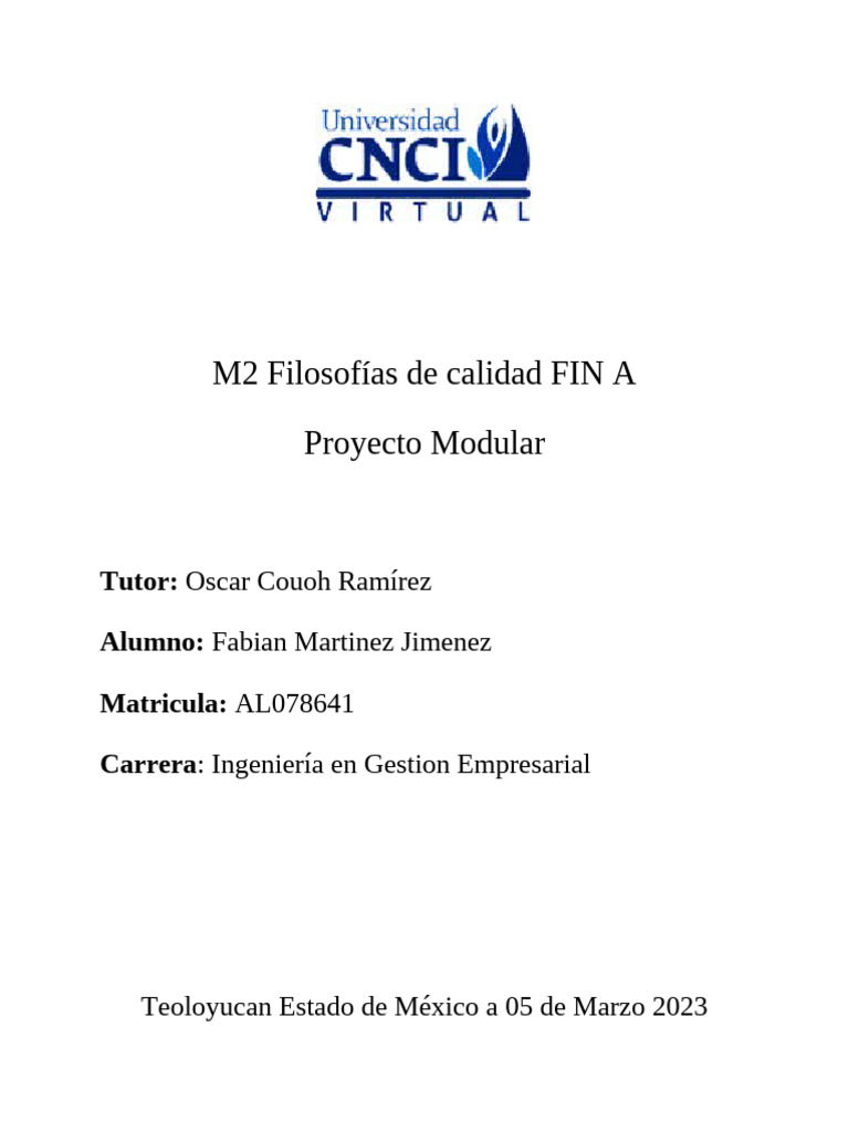 M2 Filosofías de Calidad FIN A Proyecto Modular | PDF | Arte