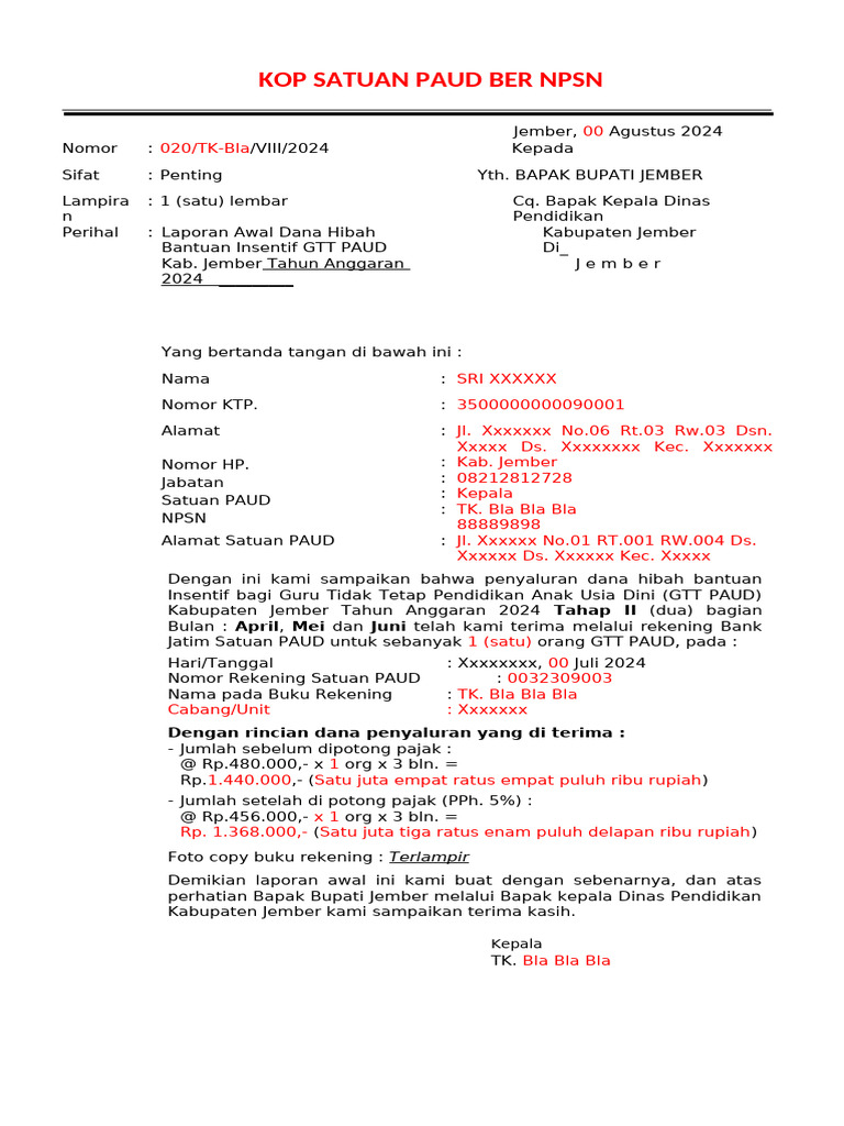 0 Contoh Lap - Awal Dan FC Buku Rek THP II-2024 | PDF