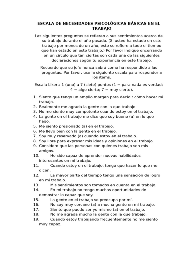 Escala de Necesidades Psicológicas Básicas | PDF