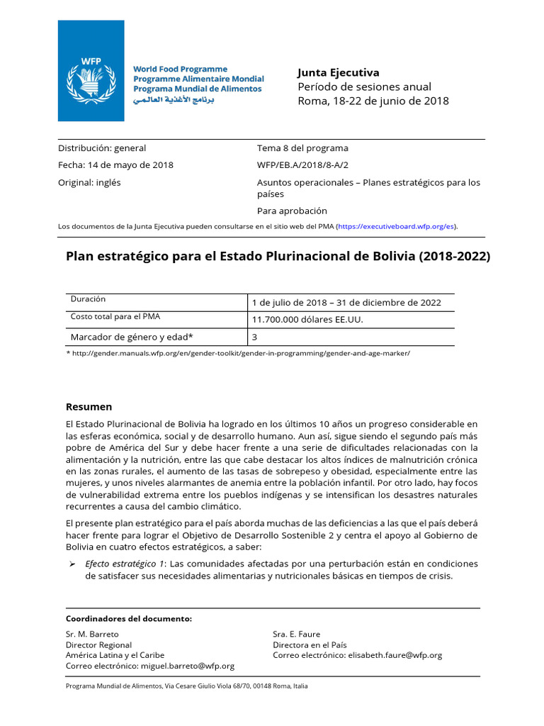 Plan Estratégico WFP Bolivia 2018-2022 | PDF | Semantic Units | Social ...