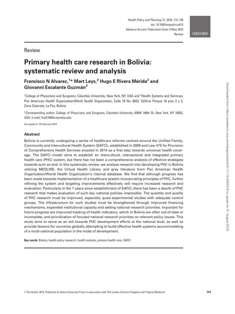 Primary Health Care Research in Bolivia | PDF | Mental Health ...
