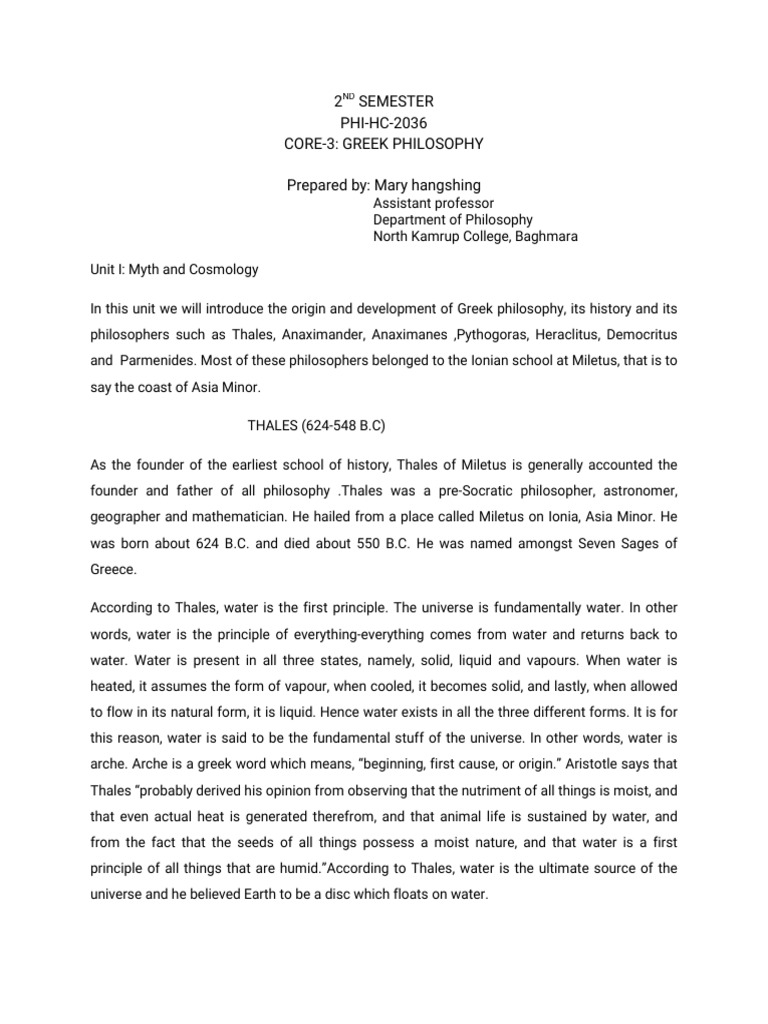 2 Semester PHI - HC-2036 Core - 3:greekphi Losophy PR Epar Edby:mar ...