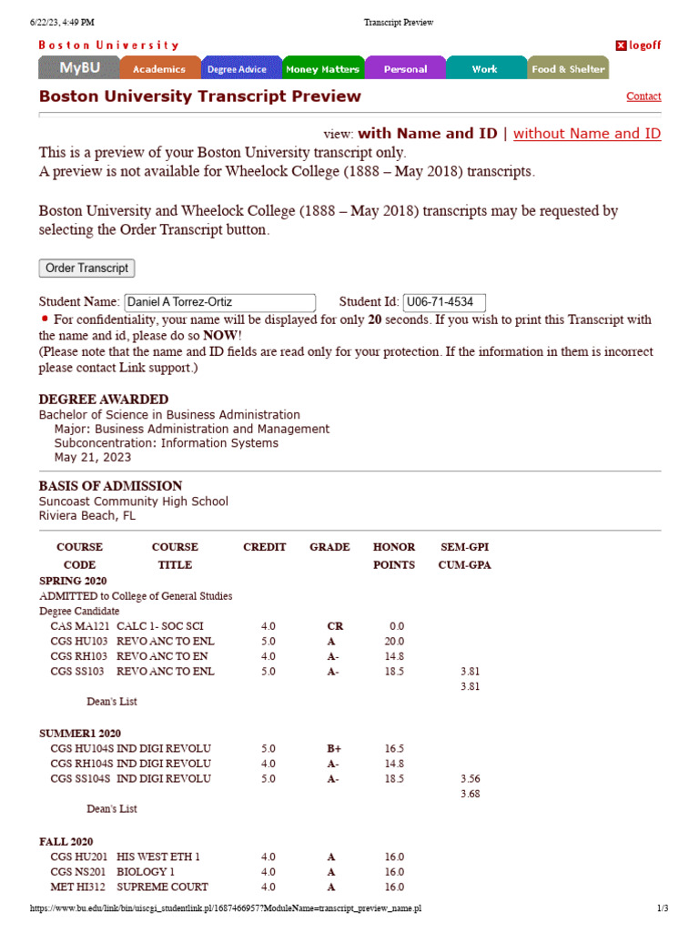 Daniel Torrez Transcript | PDF