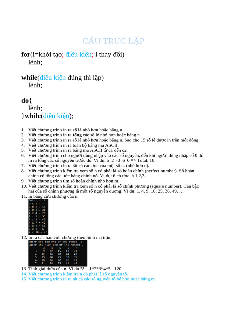 2.Summer2024 - Cấu trúc lặp for while | PDF