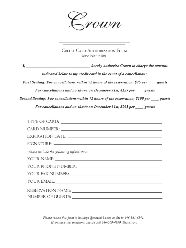 Crown: Credit Card Authorization Form | PDF | Salad | Cuisine