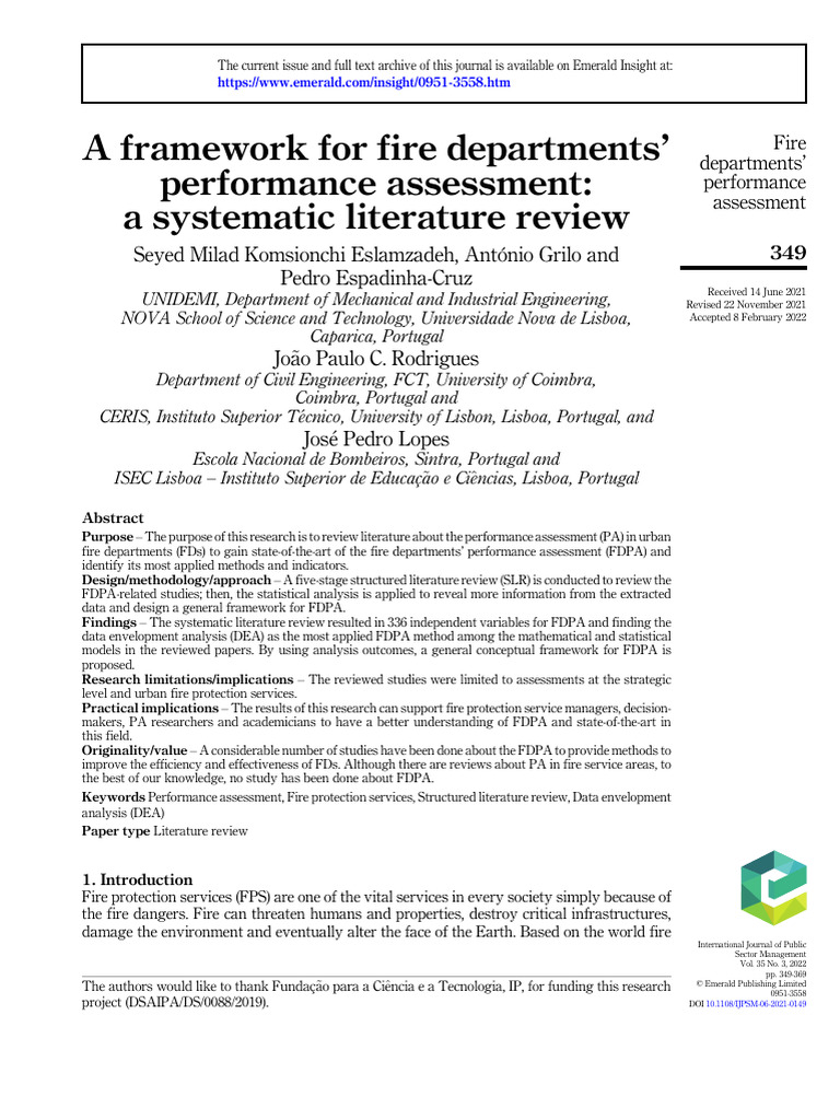 A Framework For Fire Departments Performance Assessment - A Systematic ...