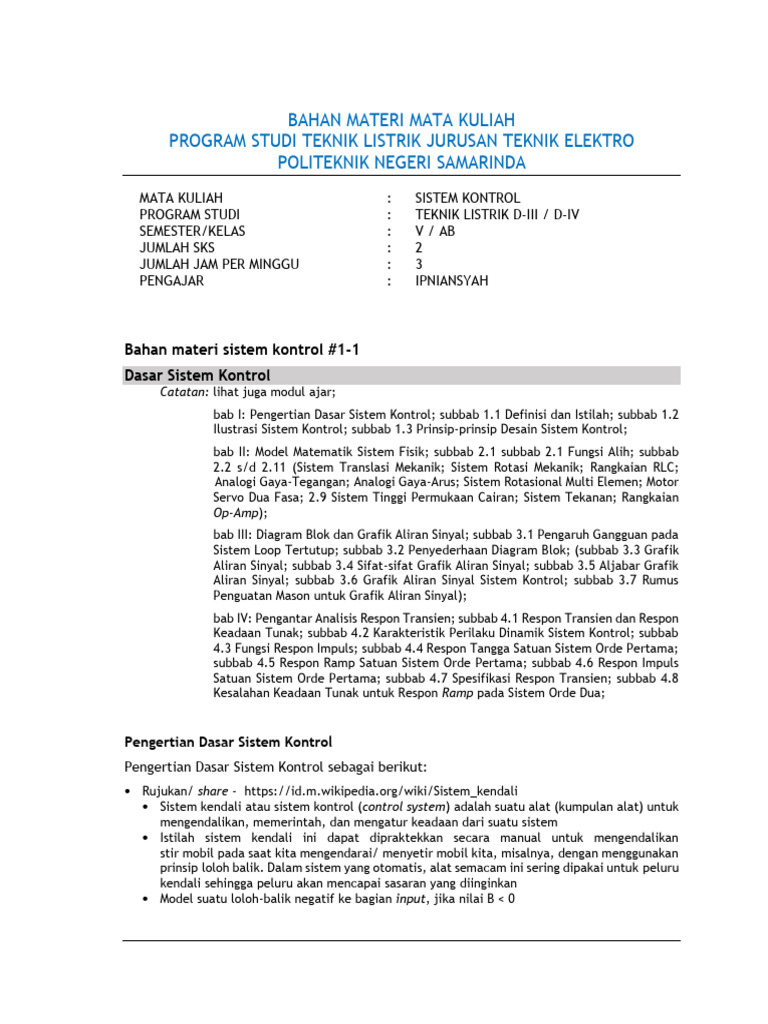 bahan materi mk_SISTEM KONTROL | PDF