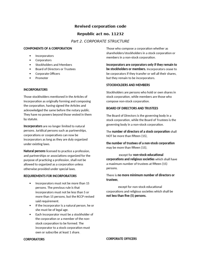 Revised Corporation Code P2 | PDF