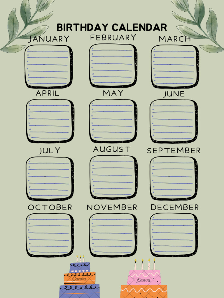 Colorful Illustrated Birthday Date Calendar Planner | PDF