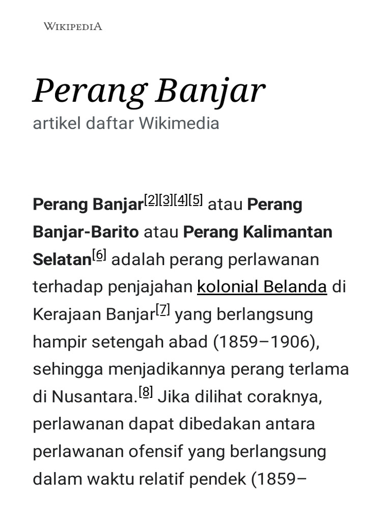 Perang Banjar - Wikipedia Bahasa Indonesia, Ensiklopedia Bebas | PDF