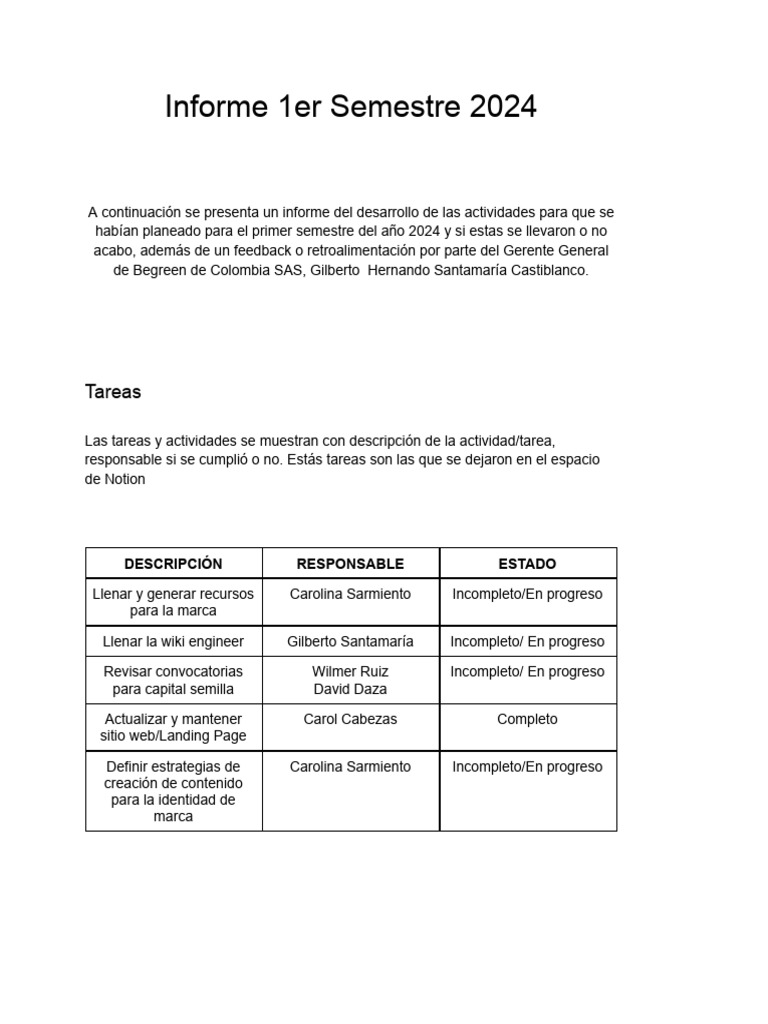 Informe 1er Semestre 2024 | PDF