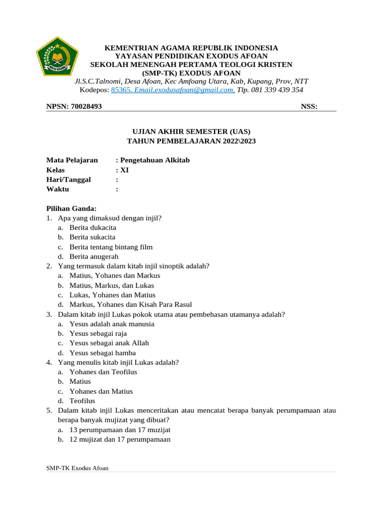 Soal Uas Pa Kelas 11 | PDF