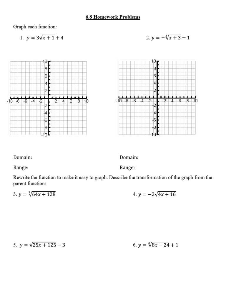 6 8 Graphing Radical Functions Homework Pdf