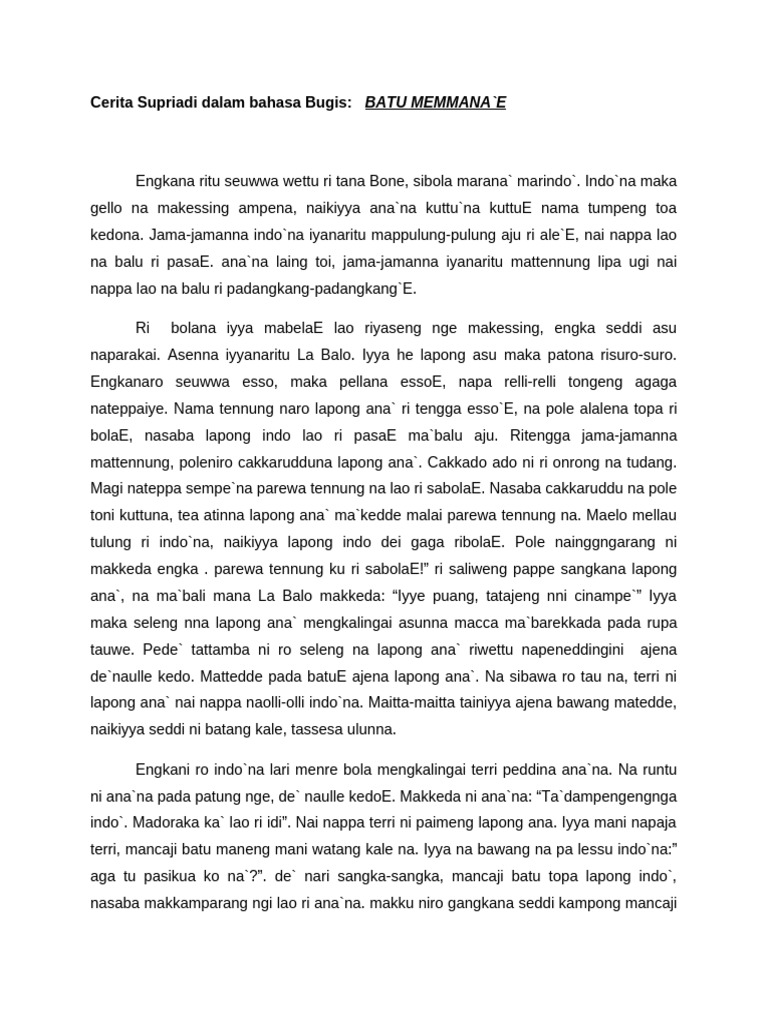 Cerita Dalam Bahasa Bugis | PDF