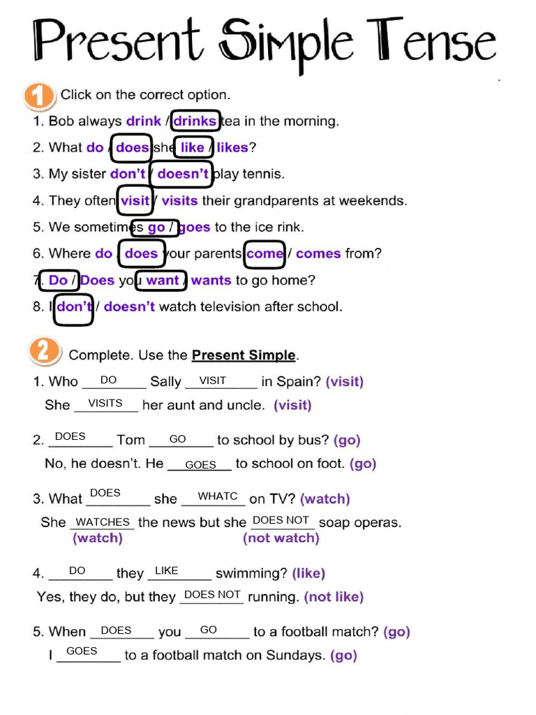 Ejercicio Present Simple | PDF