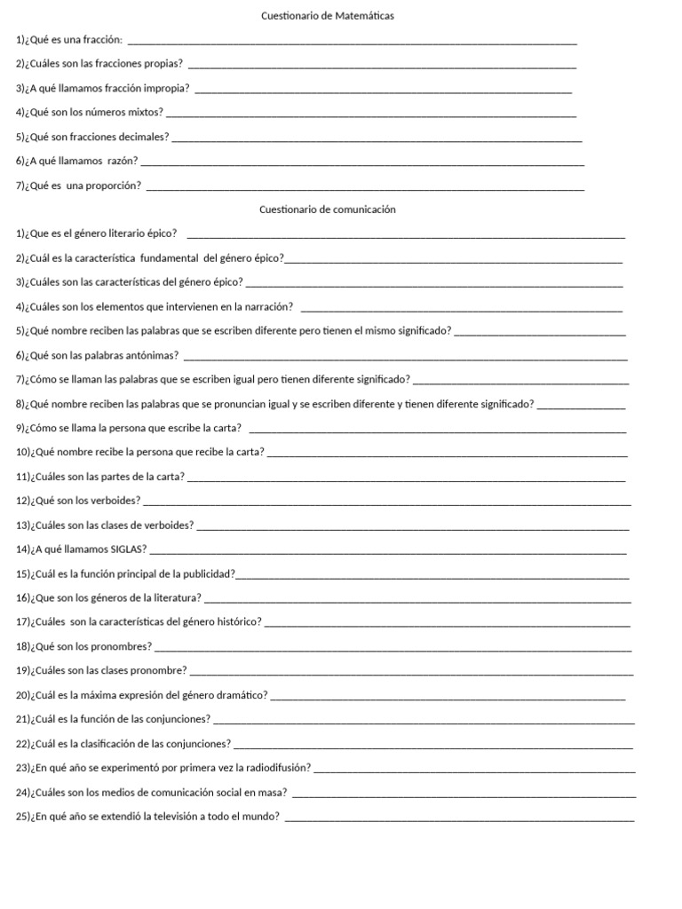 5to 2024 Cuestionarios Sin Respuesta | PDF