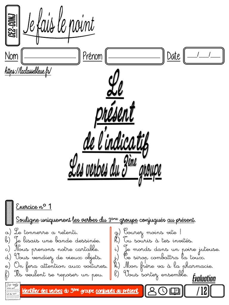 Le Present de Lindicatif Les Verbes Du 3eme Groupe CE2 | PDF