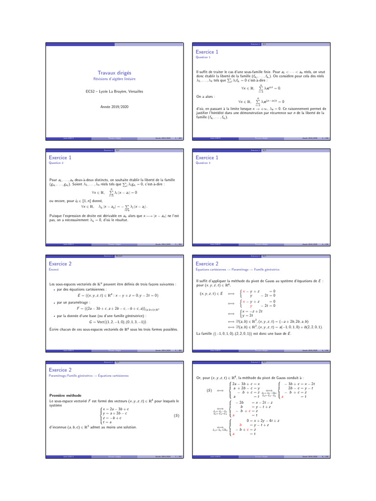 Algèbre Linéaire Correction de Fiche D - Exo | PDF