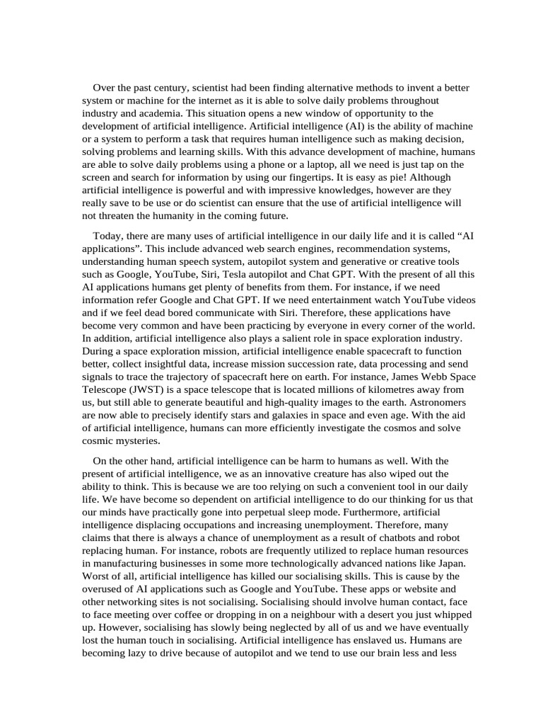 Artificial Intelligence Essay | PDF