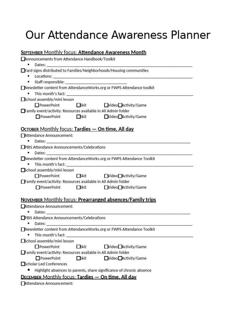 Attendance Awareness Planner | PDF