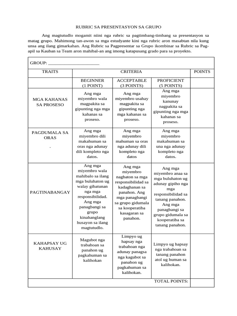 Group Presentation Rubric | PDF