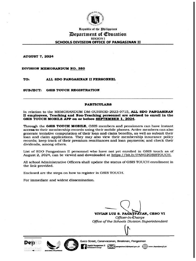 Gsis Touch Registration Memo | PDF
