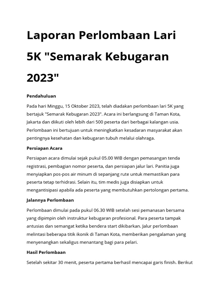 Hasil Perlombaan Lari 5K 2023 | PDF