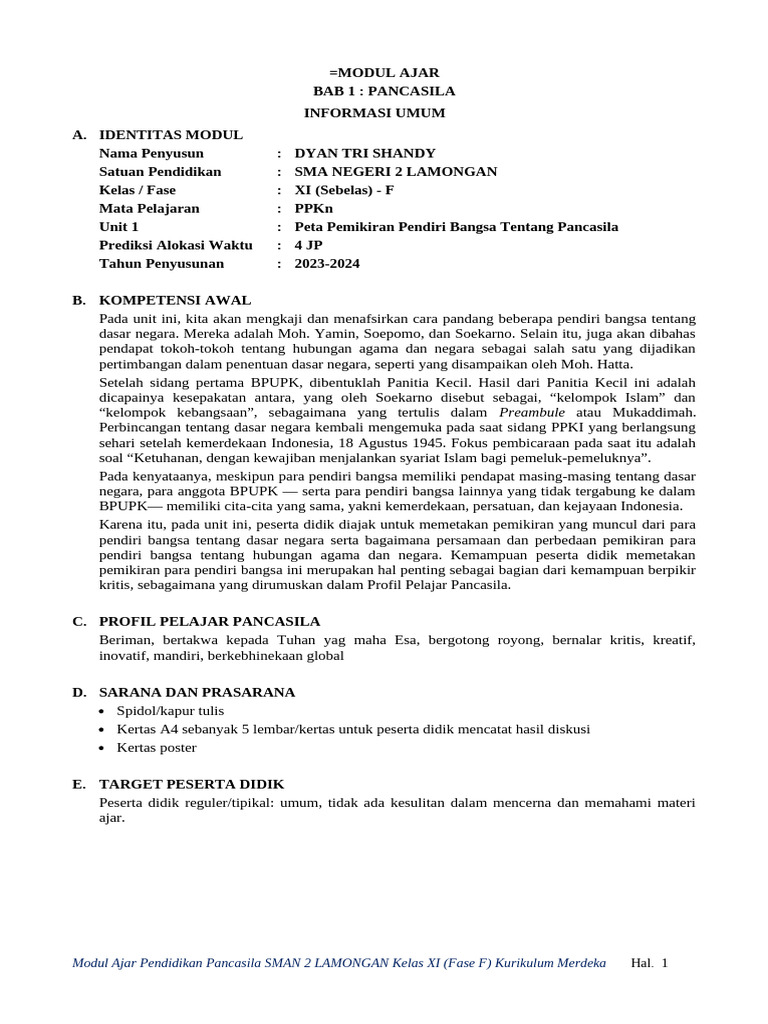 Modul Ajar PPKN XI Kumer | PDF