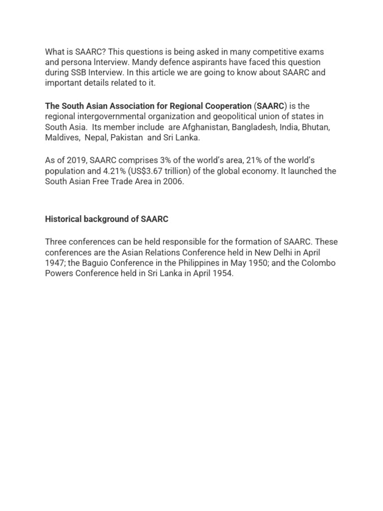 All About SAARC | PDF