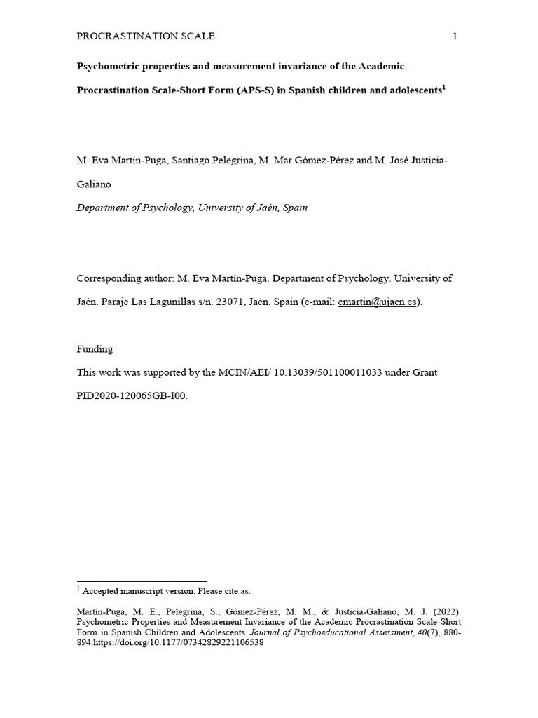 Martín Et Al 2022 Psychometric Properties And Measurement Invariance