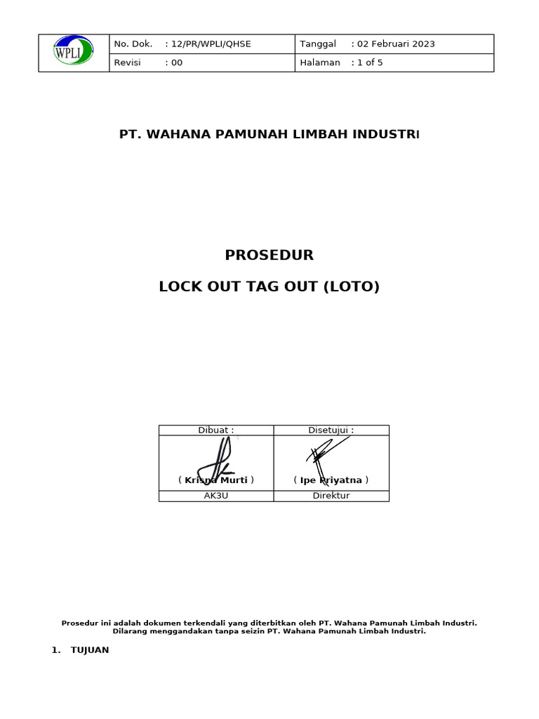 Prosedur LOTO | PDF