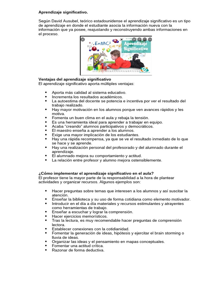 Aprendizaje Significativo | PDF