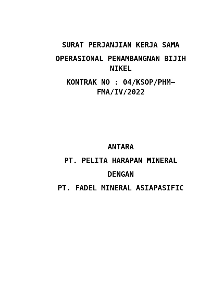 Surat Perjanjian Kerja Sama Fma PHM | PDF
