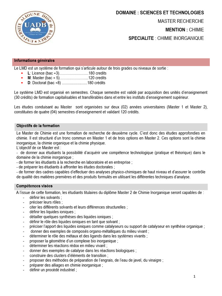 Fiche Diplome Chimie Inorganique | PDF