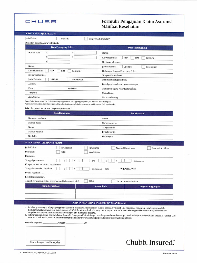 Formulir Chubb Life | PDF