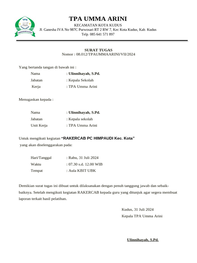 Surat Tugas Menghadiri Acara | PDF