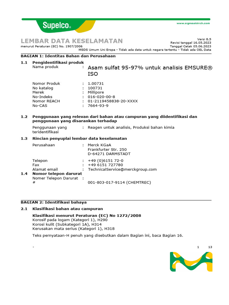 MSDS - H2so4 | PDF