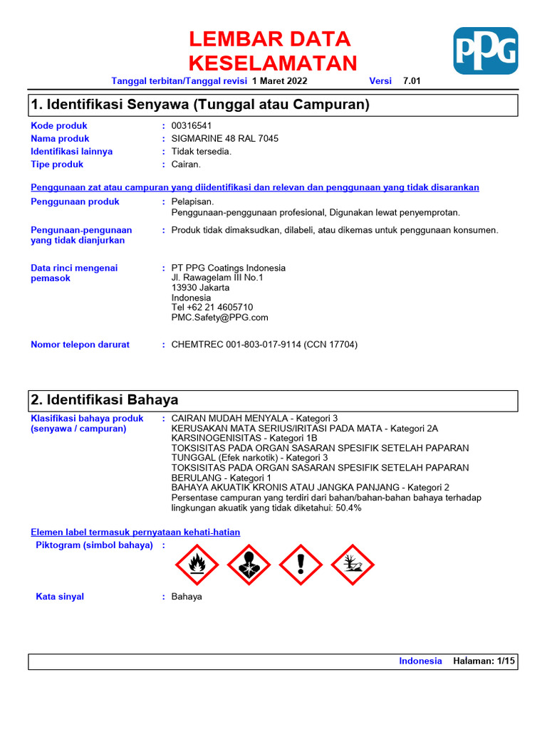 MSDS Cat Sigmarine | PDF