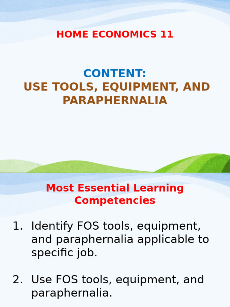 Lesson 1 - Tools and Equipment and Paraphernalia in Front Office | PDF