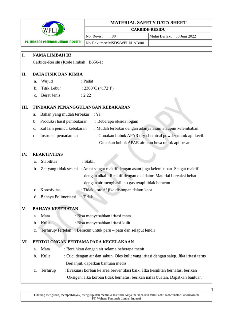 001 - MSDS LB3 Carbide Residu B356-1 | PDF