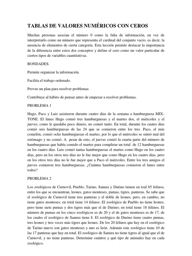EJERCICIO TABLAS de Valores Numericos Con Ceros | PDF | Felidae | Puma