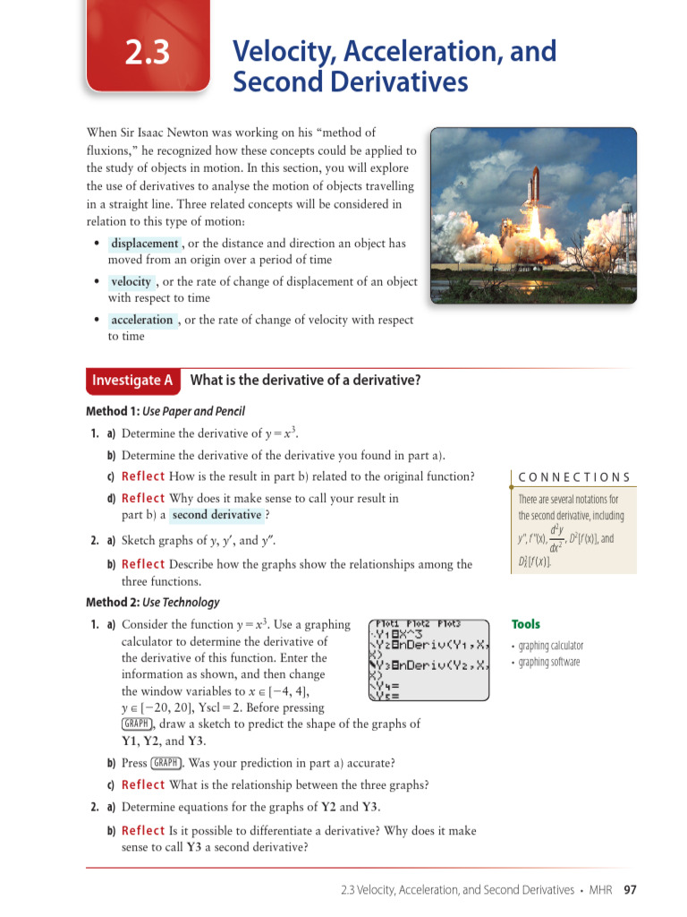 2 3 Velocity Acceleration and Second Derivatives | PDF | Acceleration | Velocity
