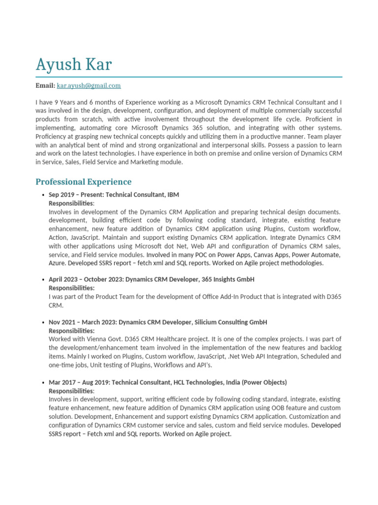 Ayush - Dynamics CRM CE & Power Platform - Developer - CV | PDF