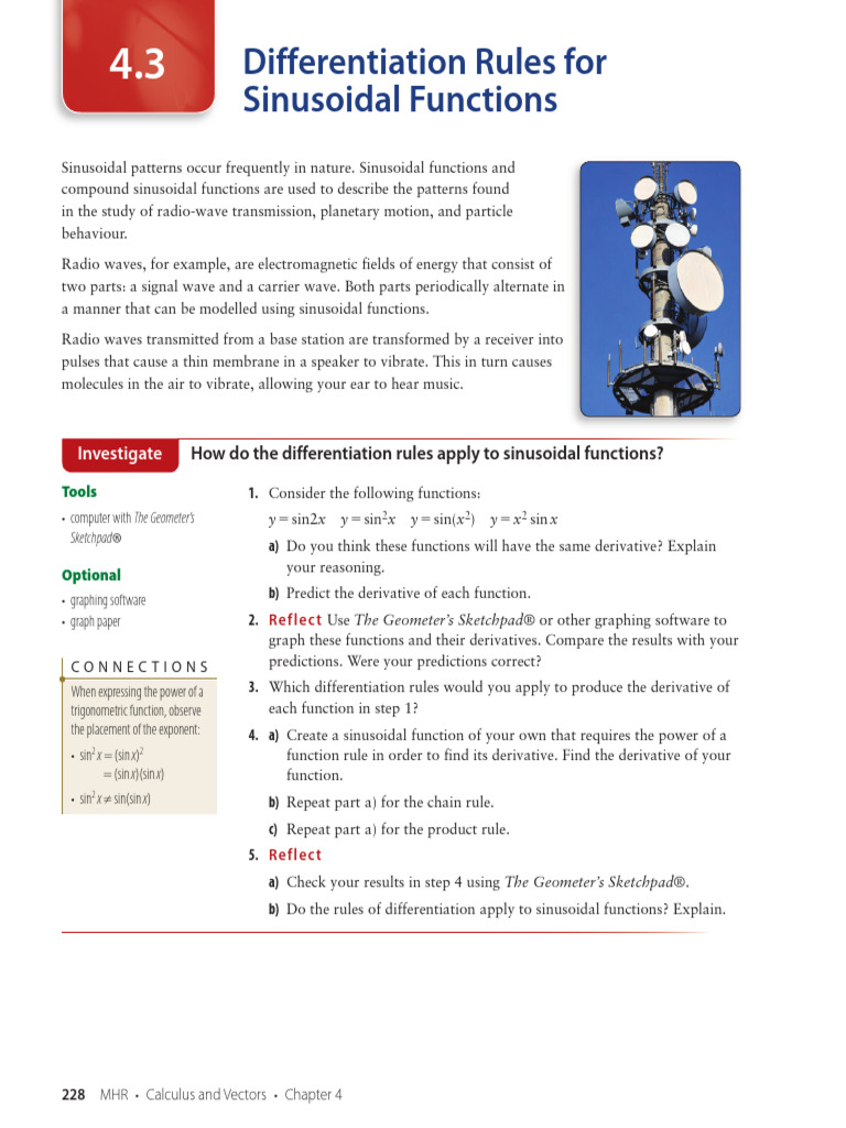 4 3 Differentiation Rules For Sinusoidal Functions | PDF